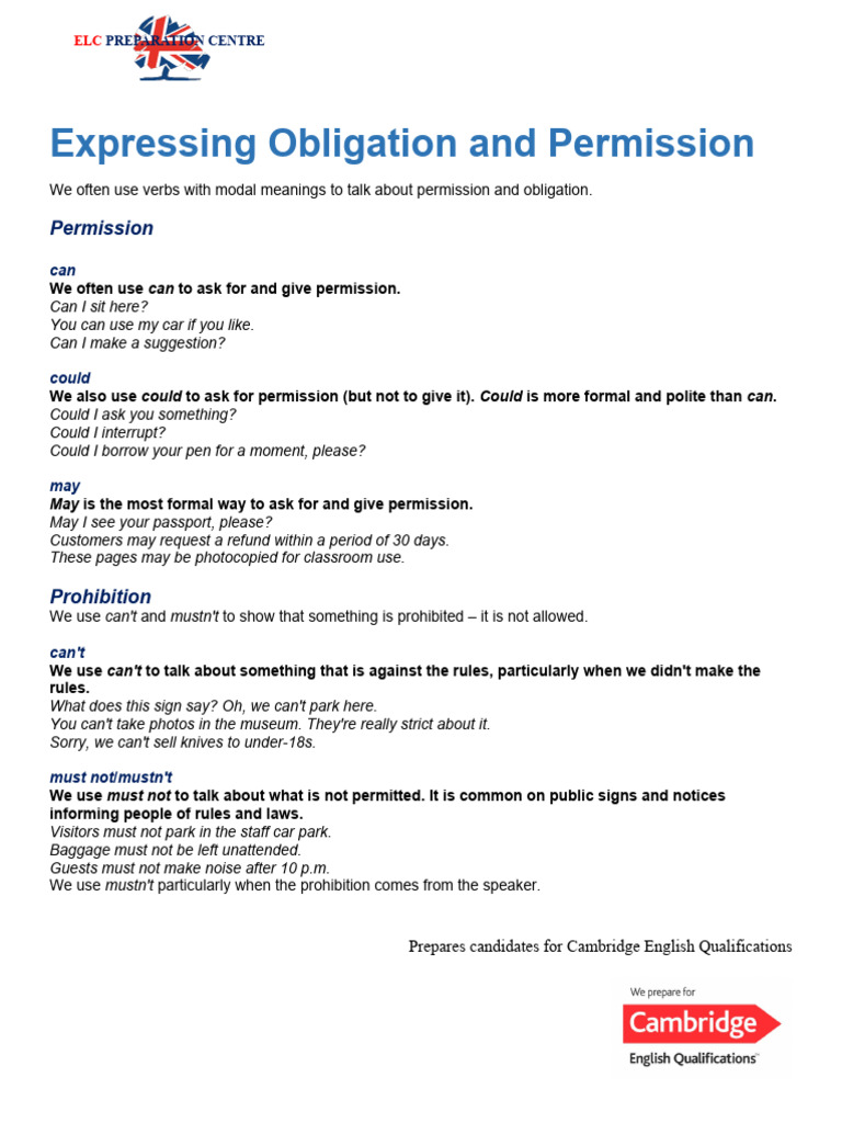 Expressing Obligation and Permission | PDF | Career & Growth | Language Arts & Discipline