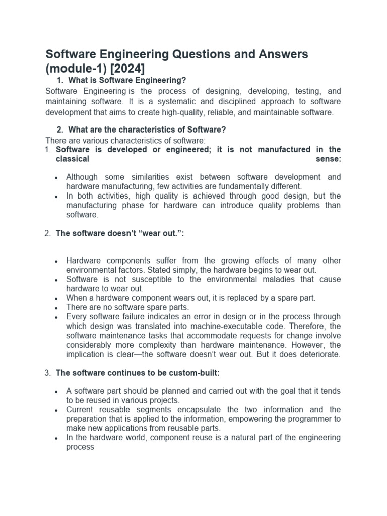 Software Engineering Questions and Answers | PDF | Software Development Process | Software