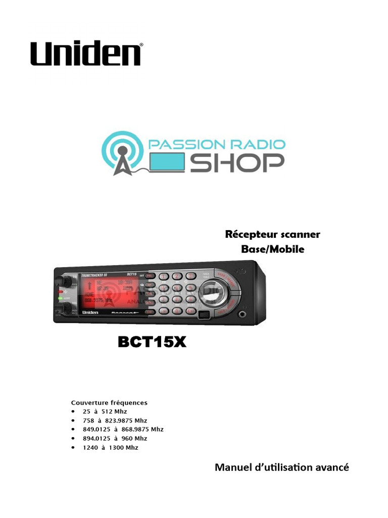 Uniden BCT15X FR | PDF | Casque audio | Scanner (informatique)