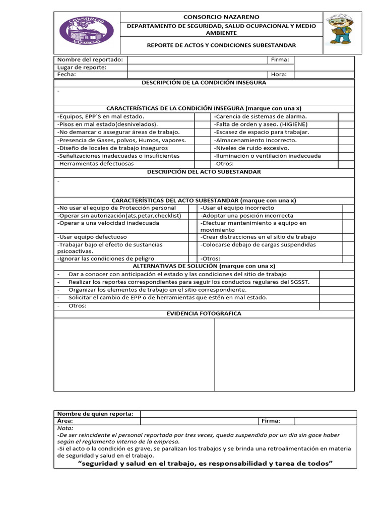 Formato Reporte Actos Condiciones Inseguras | PDF