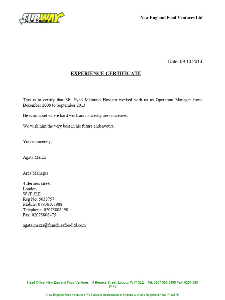 Experience Certificate | PDF