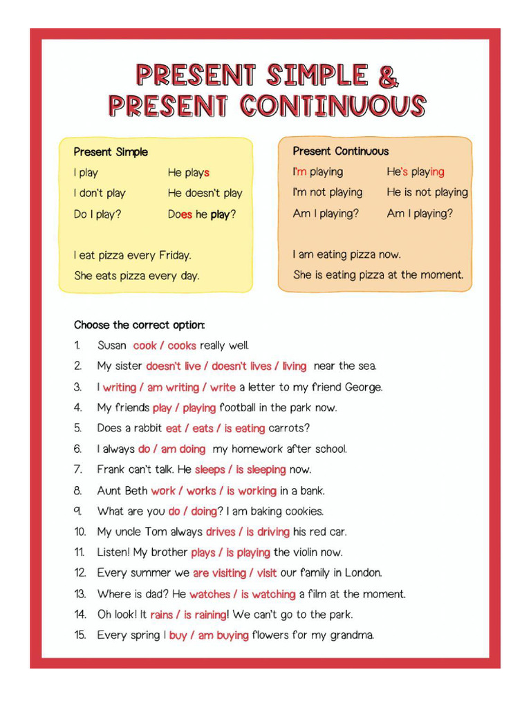 Present Simple and Cont | PDF