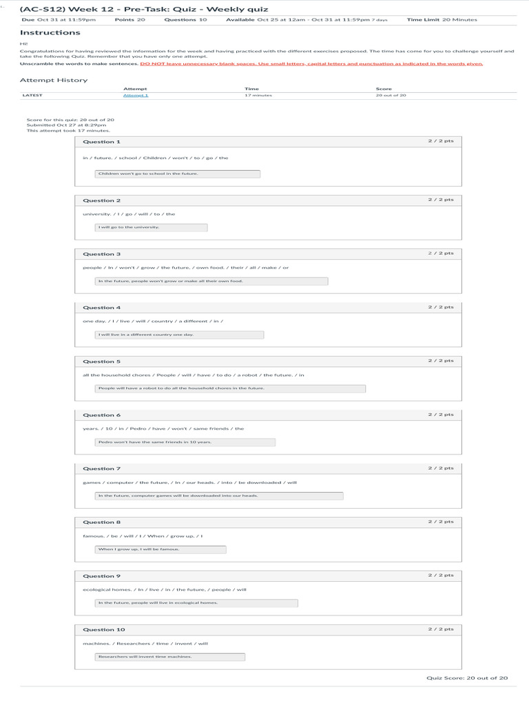 Ac s12 Week 12 Pre Task Quiz Weekly Quiz Ingles IV | PDF | Computer Science