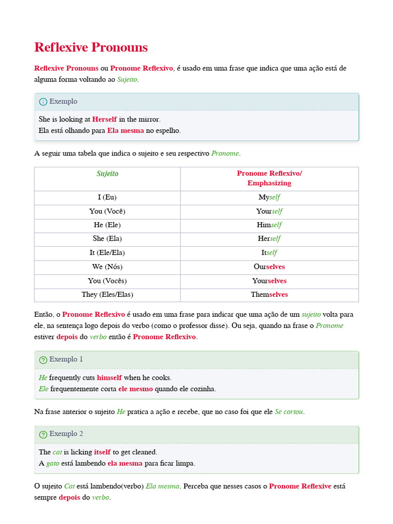 Reflexive Pronouns | PDF | Assunto (gramática) | Linguística