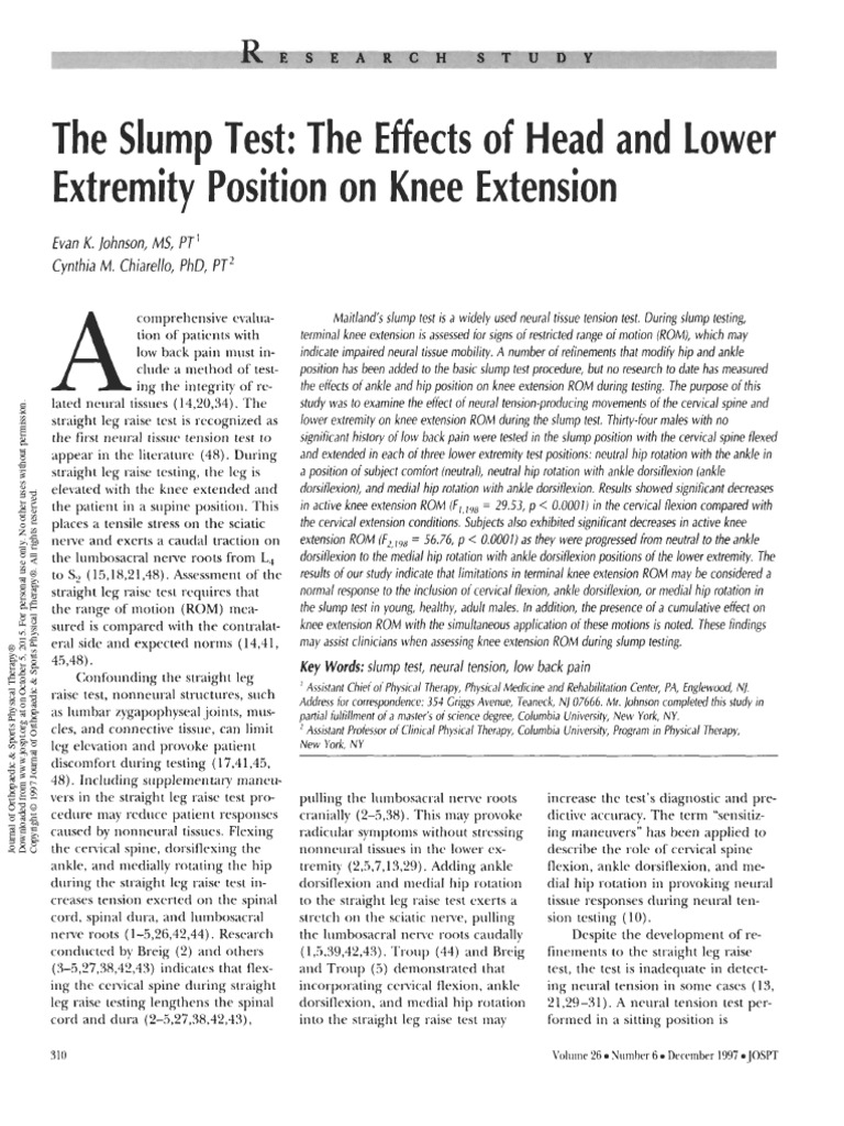 The Slump Test The Effects of Head and Lower Extremity Position On Knee ...