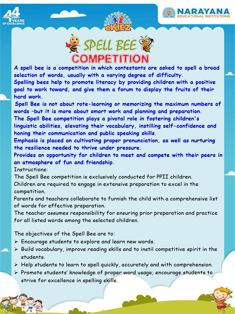 Spell Bee Competition (Del, Pun, Up) | PDF | Vocabulary | Linguistics
