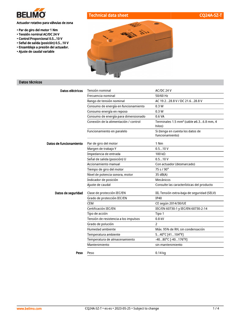 Belimo CQ24A-SZ-T Datasheet Es-Es | PDF | Solenoide | Aire acondicionado