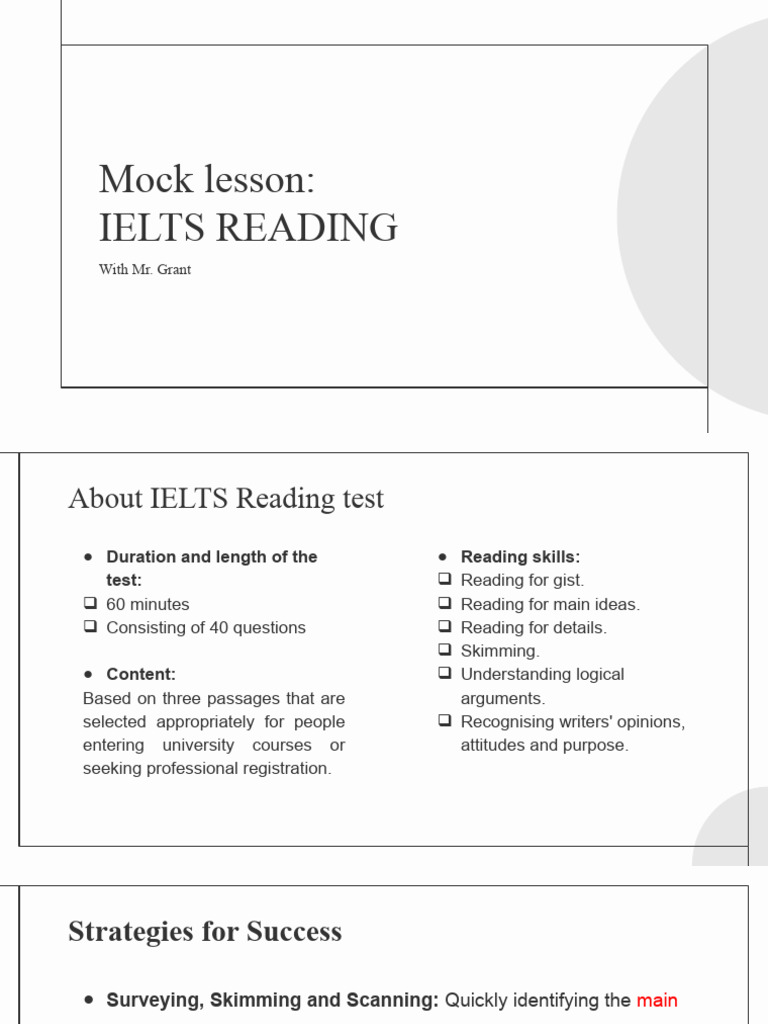 Mock Lesson IELTS Reading With MrGrant | PDF | Speed Reading | Reading ...