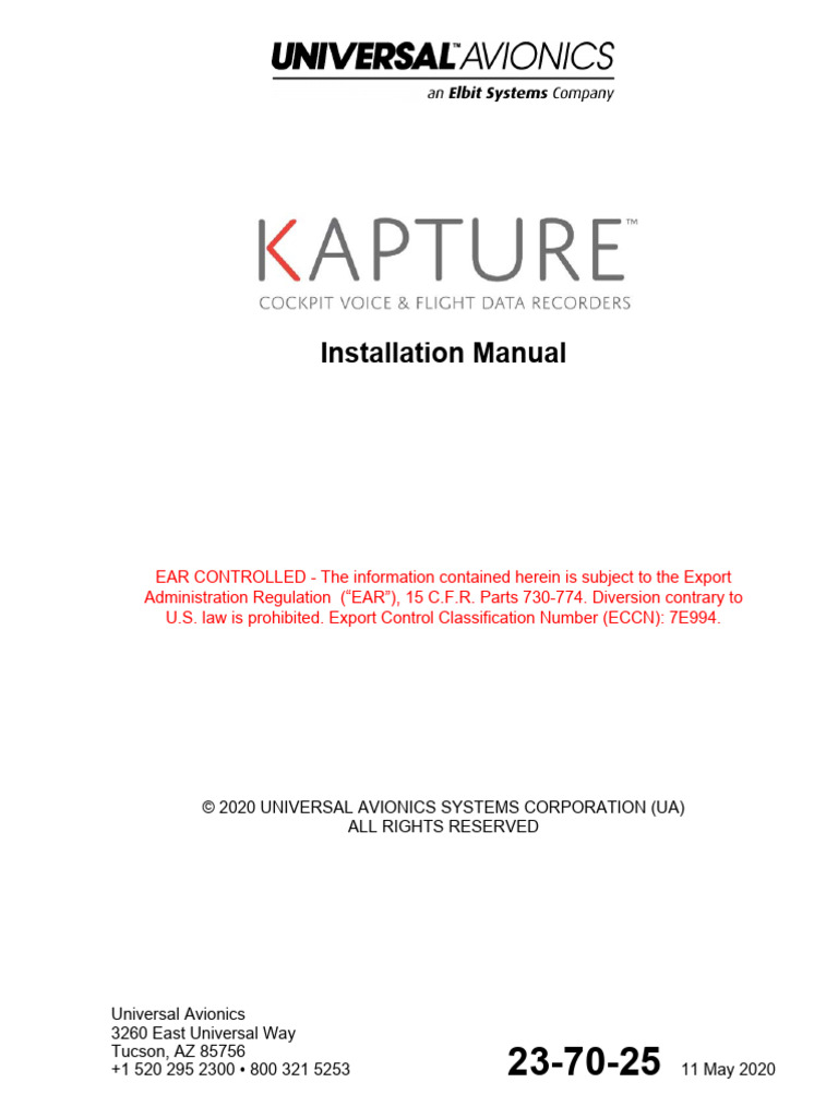 23-70-25 Kapture CVFDR Install Manual | PDF | Flight Recorder | Computing