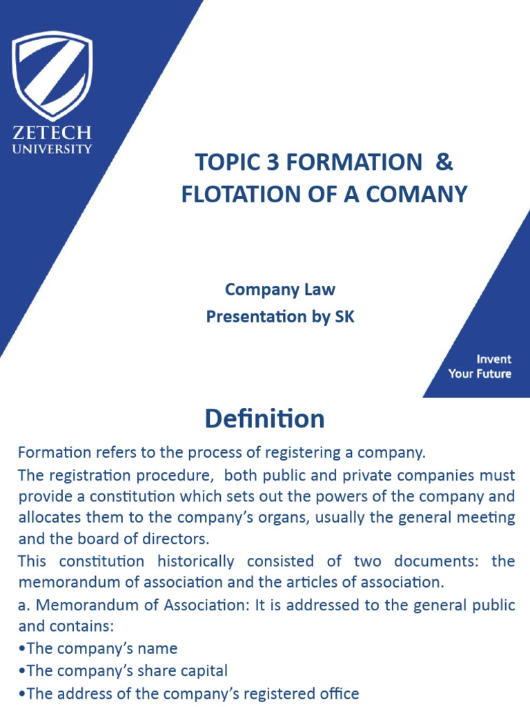 Topic 3-Formation Flotation of A Company Part 1 | PDF | Articles Of ...