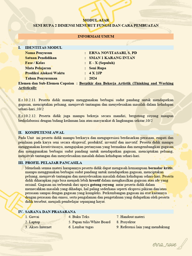 Modul Ajar SR 2D Erna | PDF | Seni