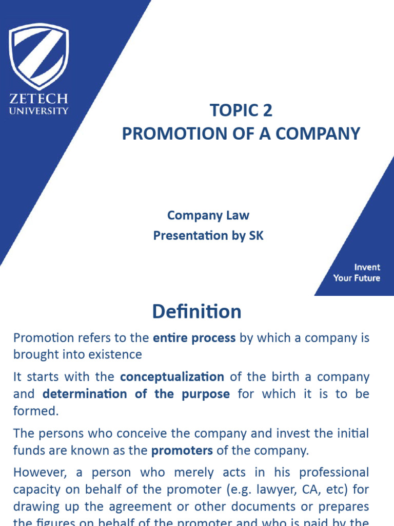 Topic 2-Promotion of A Company | PDF | Law Of Agency | Legal Liability