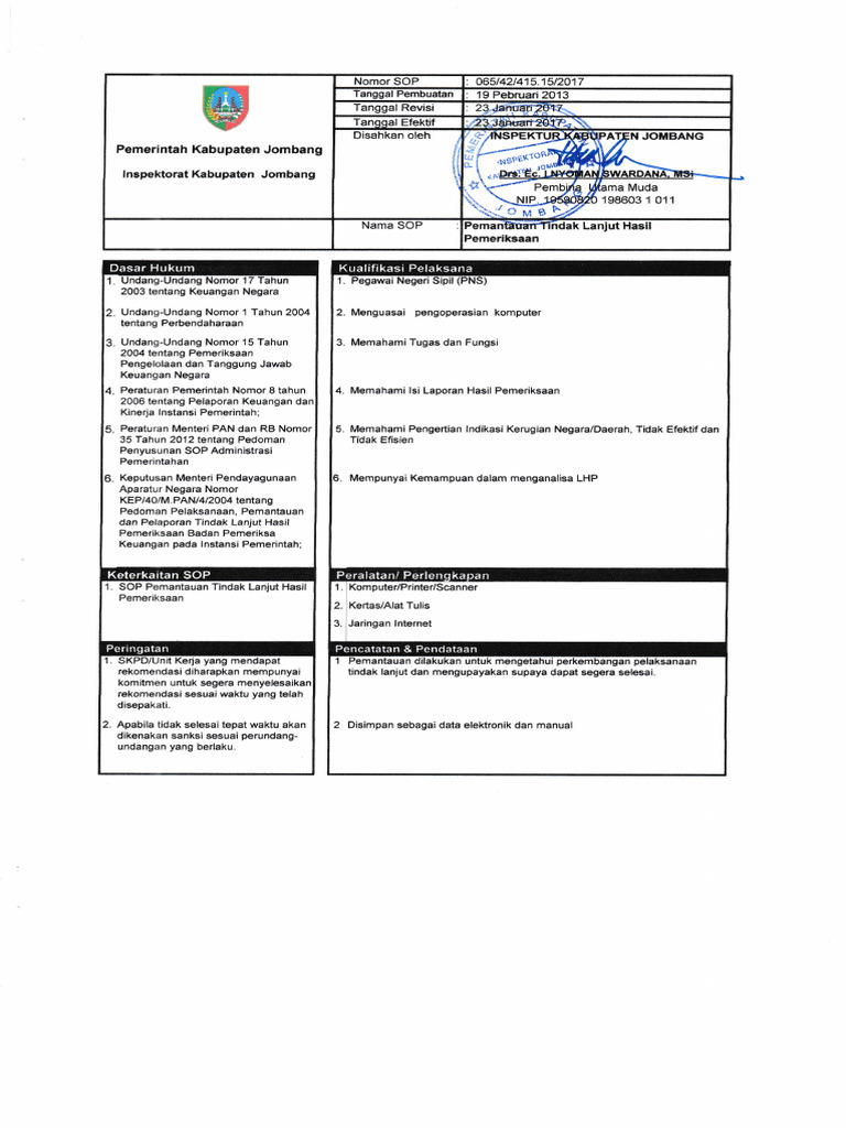 SOP Pemantauan TL Dan Sop Penyelesaian TL | PDF