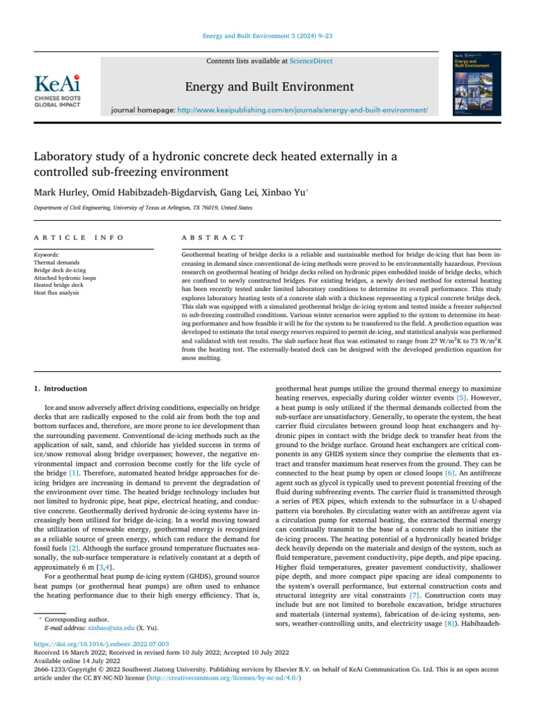 Laboratory Study of A Hydronic Concrete Deck Heated Externally in A ...