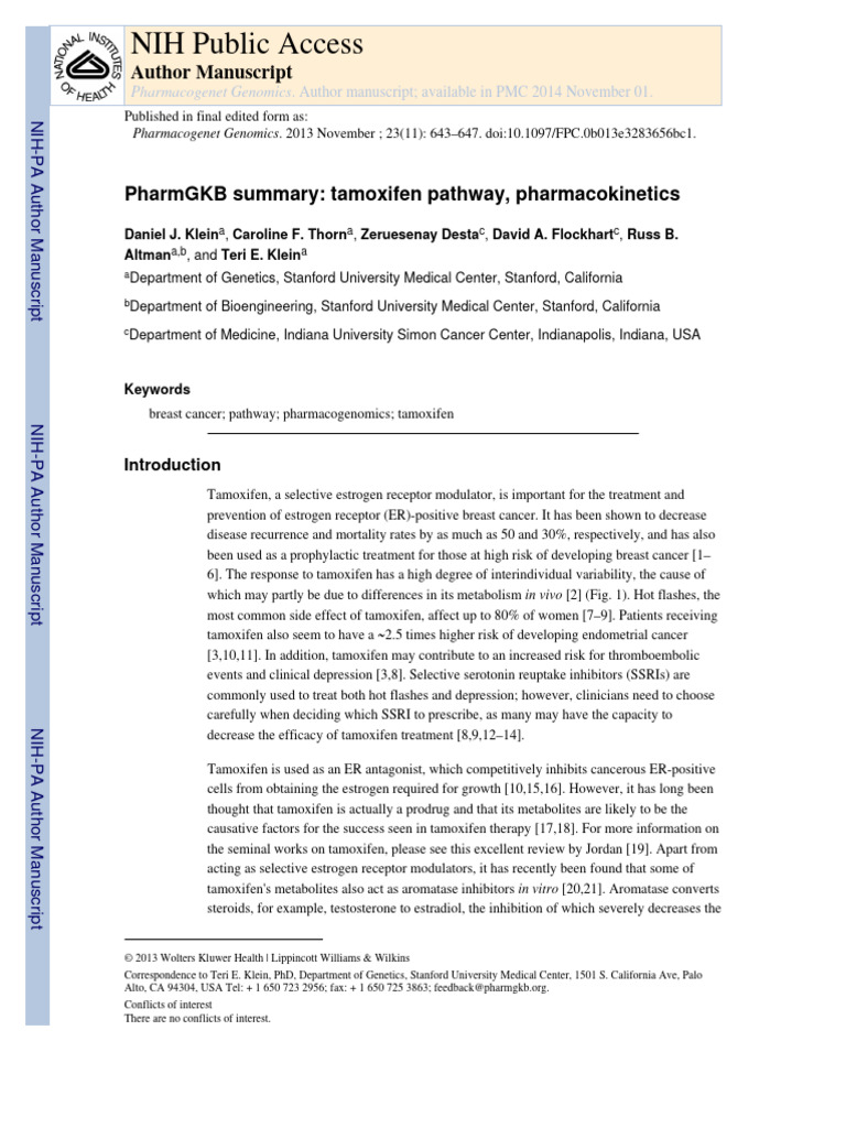 Tamoxifen Pathway and Pharmacokinetics | PDF | Pharmacogenomics ...