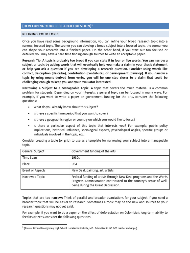 Guide To Developing A Research Question | PDF | Essays | Question