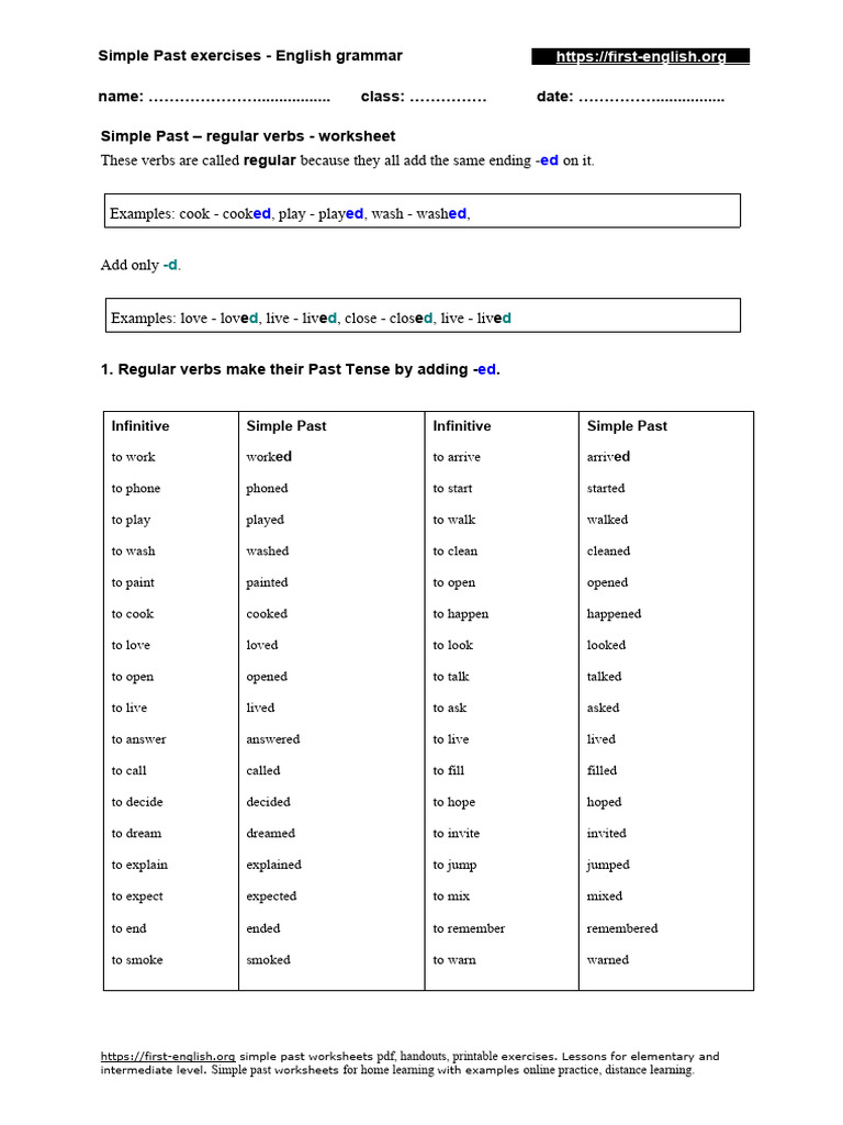 Past Simple Regular and Irregular Exercises | PDF | English Grammar ...