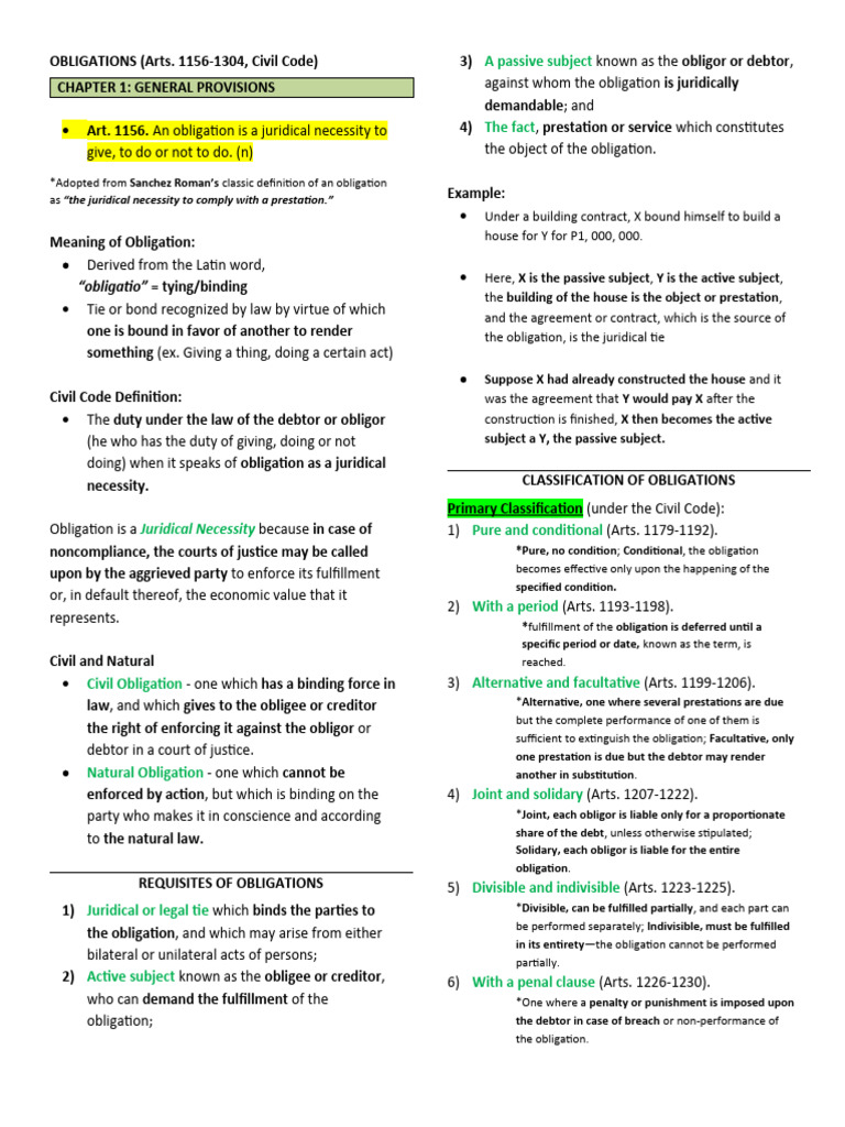 Understanding Legal Obligations in Civil Code | PDF | Law Of ...