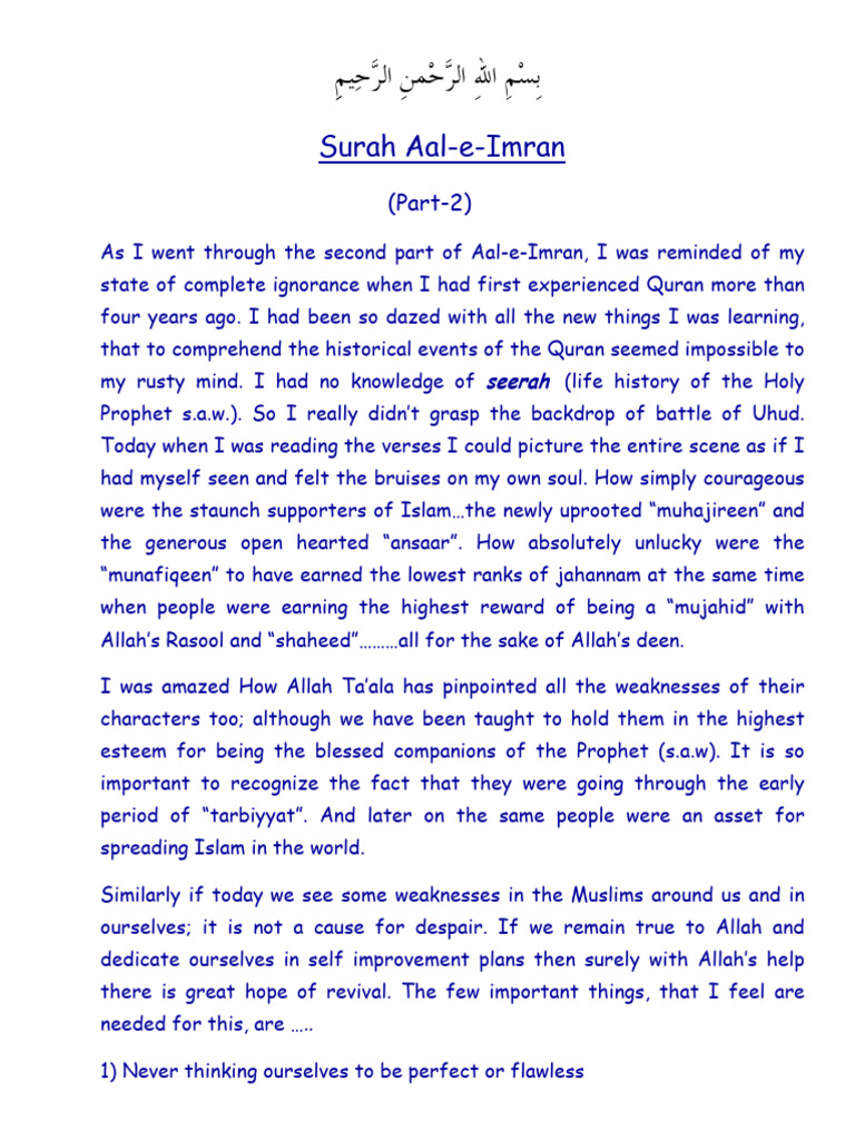 Insights on Surah Aal-e-Imran Part 2 | PDF | God In Islam | Quran
