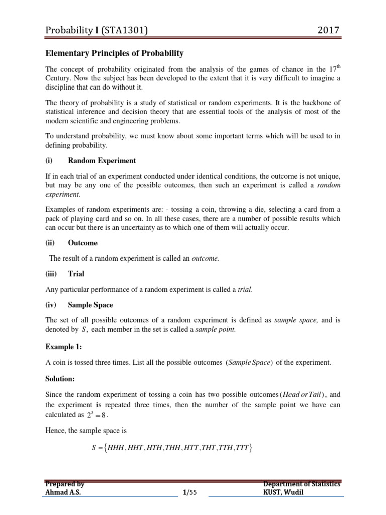 Elementary Principles of Probability | PDF | Probability Distribution ...