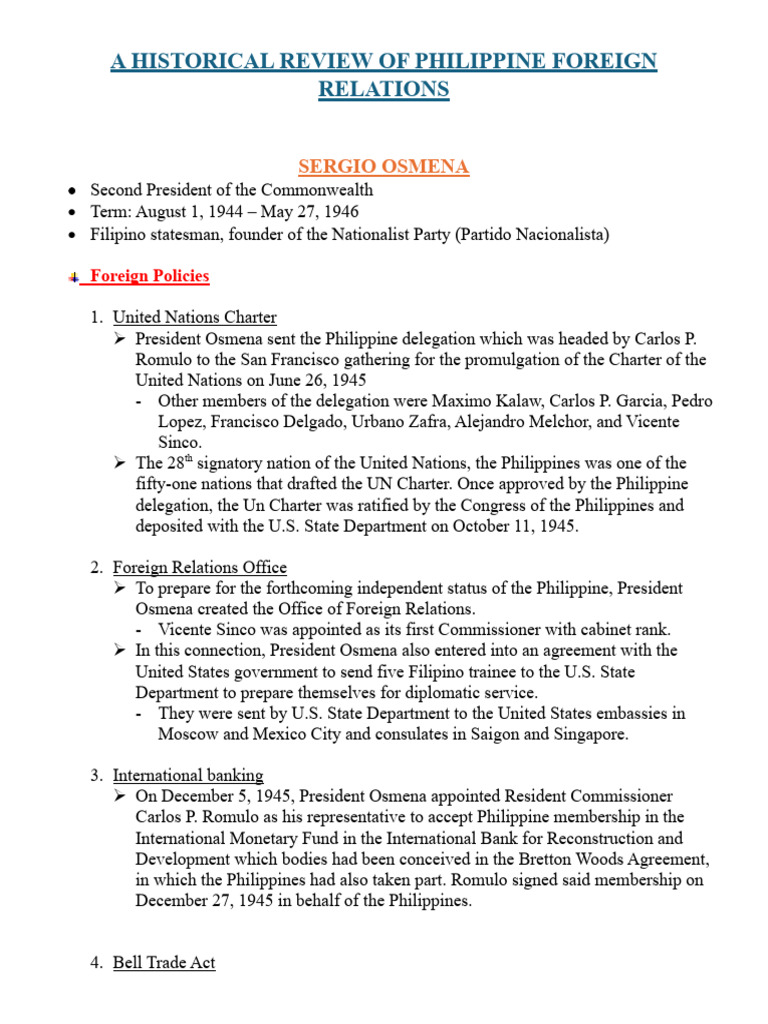 Philippine Foreign Relations History | PDF | Government