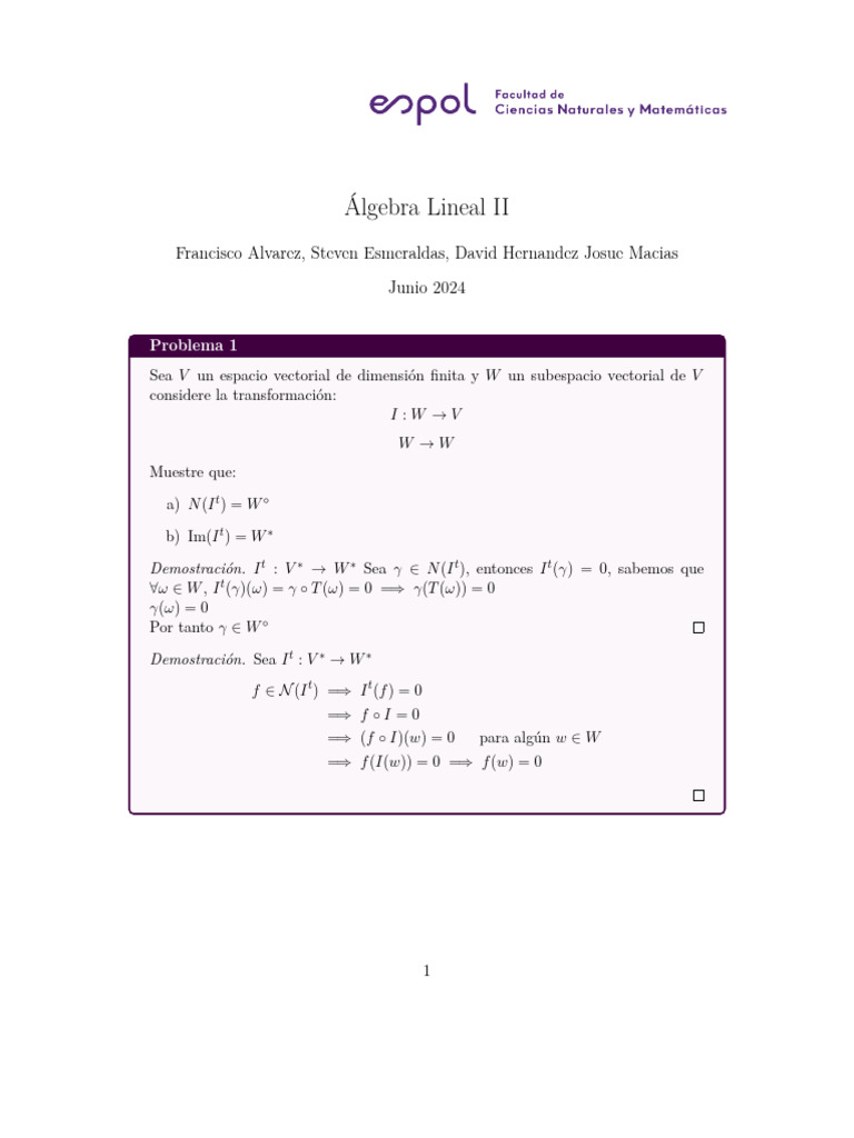 Tarea de Algebra Lineal II | PDF | Mapa lineal | Relaciones matematicas