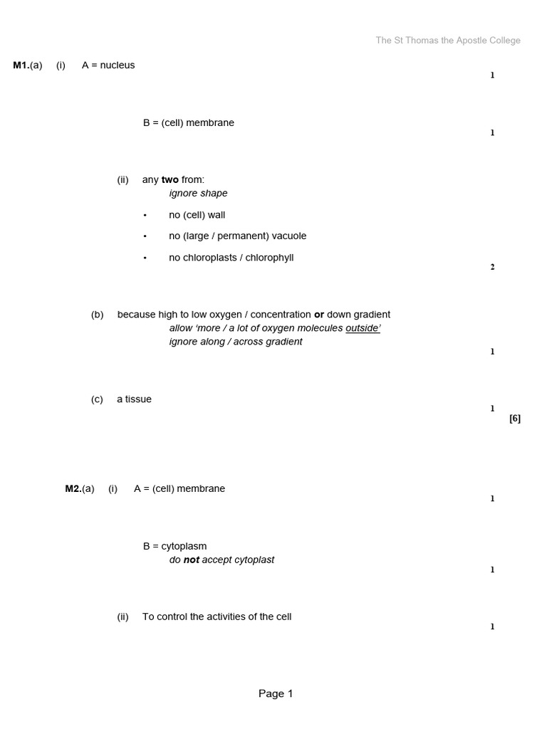 b1_cell_structure_and_transport_mark_scheme | PDF | Osmosis | Cell ...