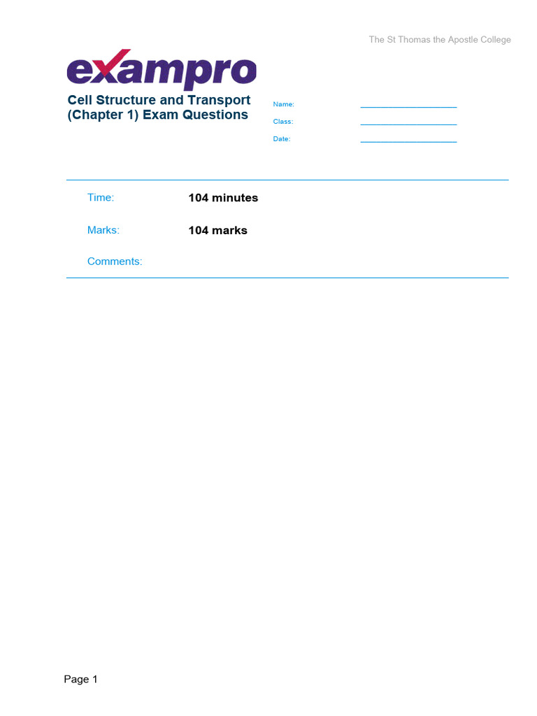 b1 Cell Structure and Transport Exam Qs | PDF | Cell (Biology) | Cytoplasm