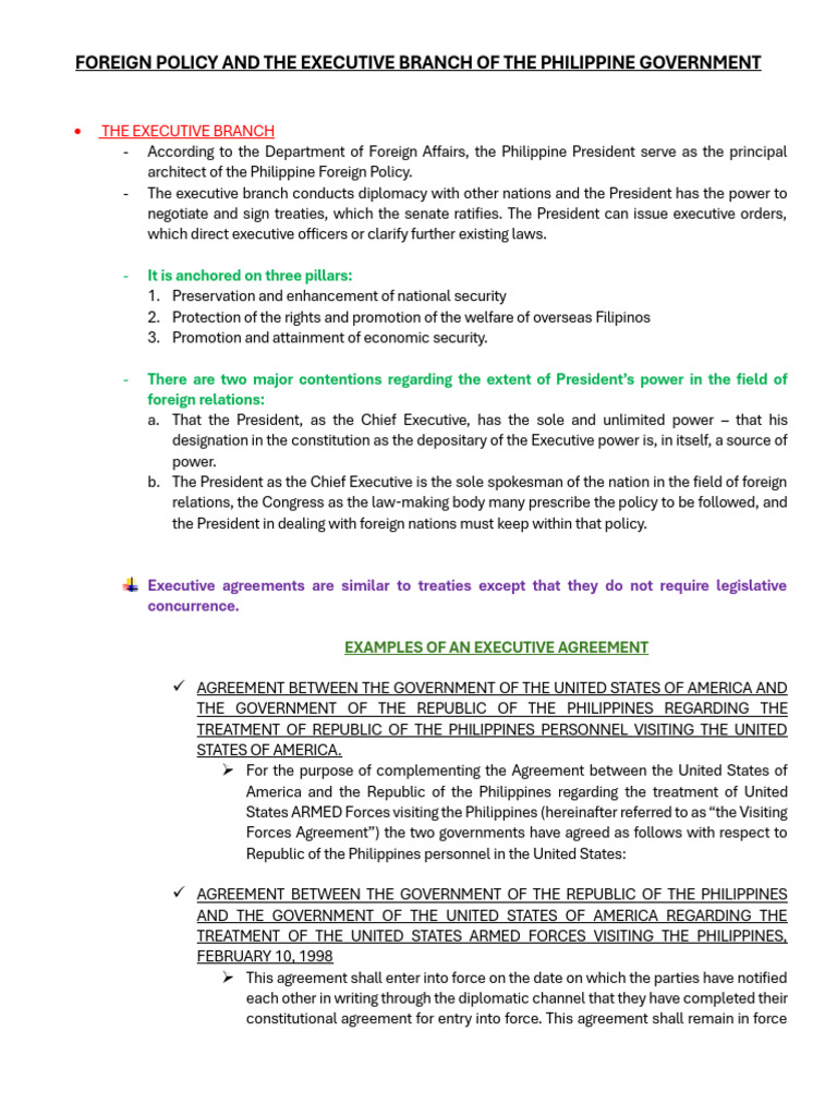 Philippine Executive Branch Foreign Policy | PDF | Federal Government ...