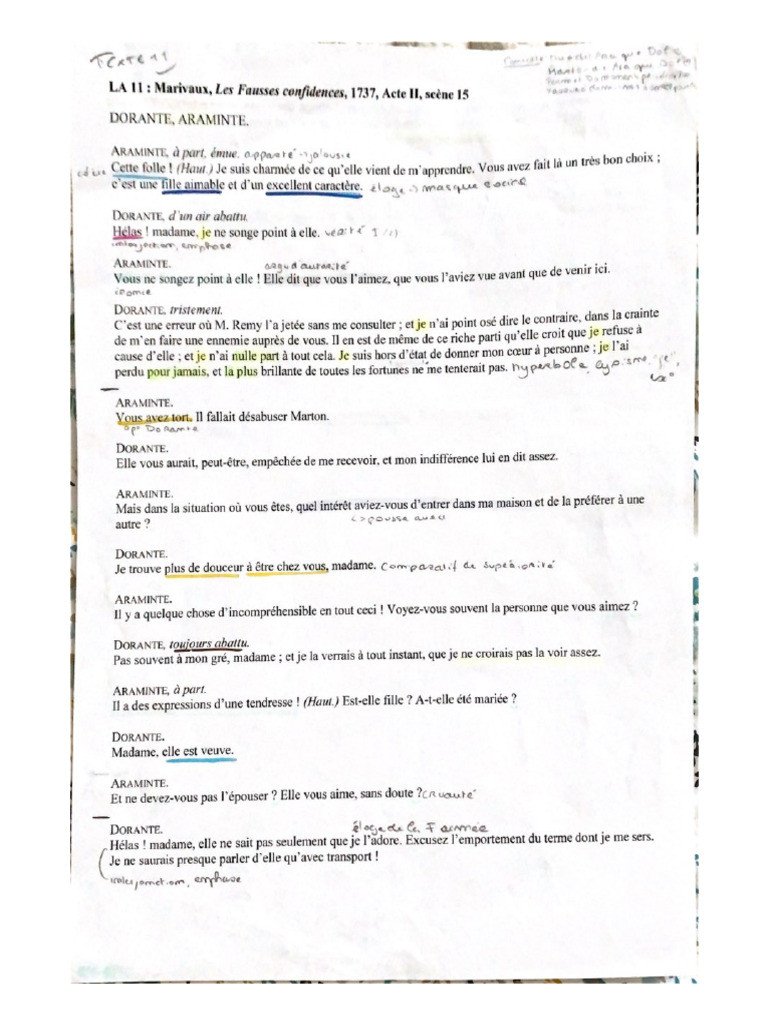 Marivaux Les Fausses Confidences Acte II Scène 15 Analyse Linéaire | PDF