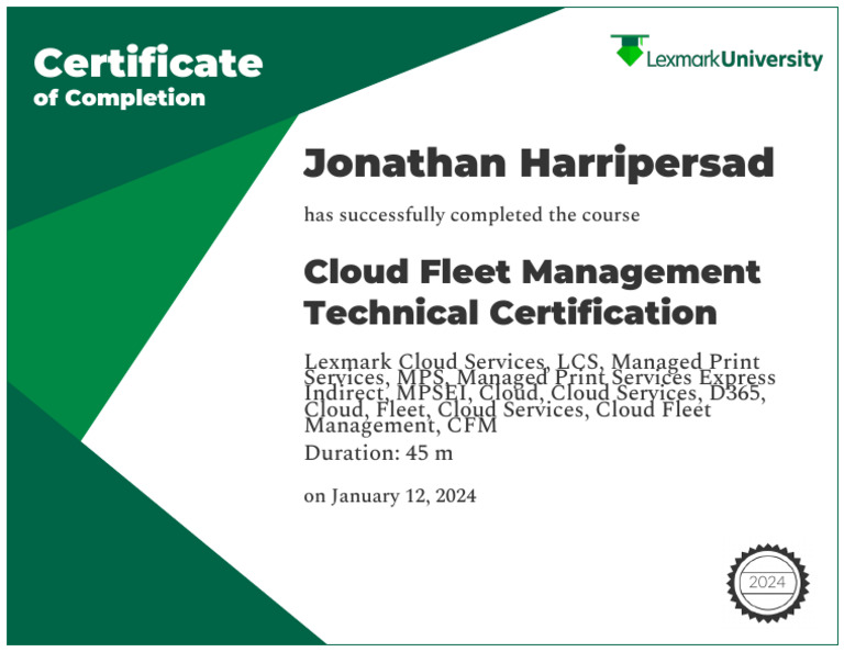 Cloud Fleet Management Certification Achieved | PDF
