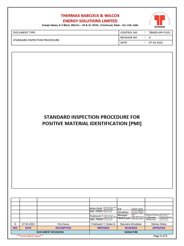Tbwes-sip-f-021 - Sip for Positive Material Identification [Pmi ...