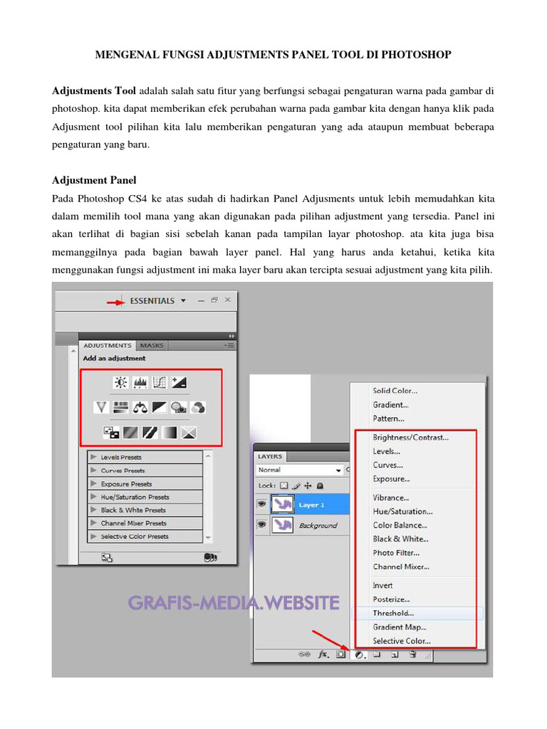 Mengenal Fungsi Adjustments Panel Tool Di Photoshop | PDF