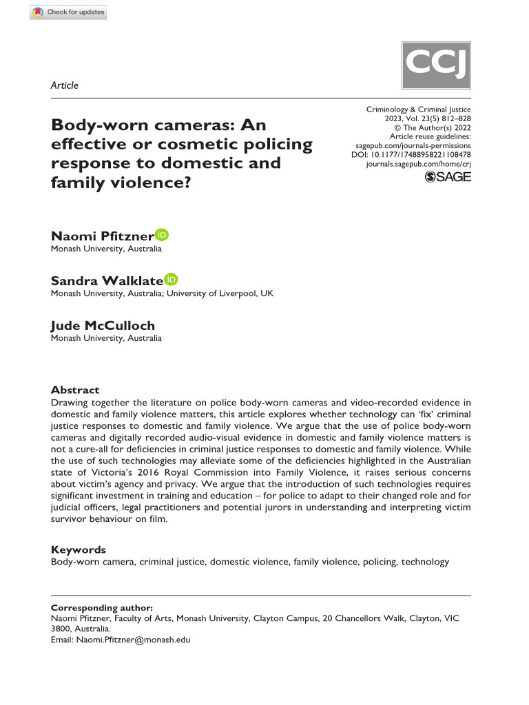 Pfitzner Et Al 2022 Body Worn Cameras an Effective or Cosmetic Policing ...