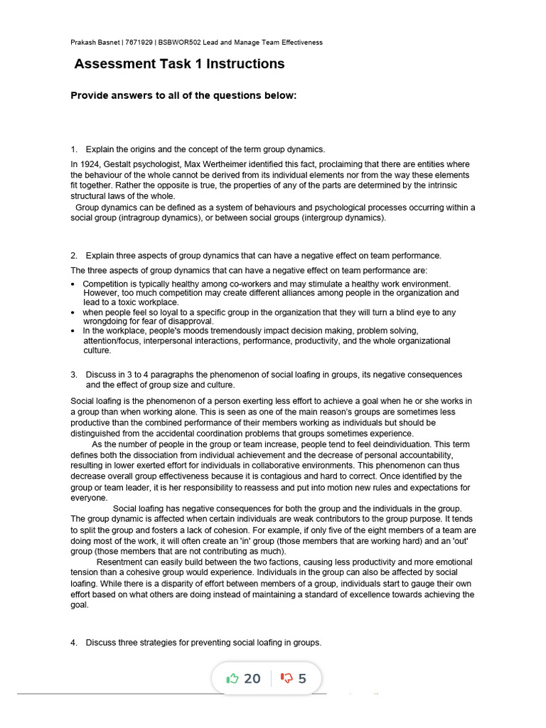 Assessment Manage Team Effectiveness Bsbtwk502 Compress | PDF ... Assessment Manage Team Effectiveness Bsbtwk502 Compress | PDF ...