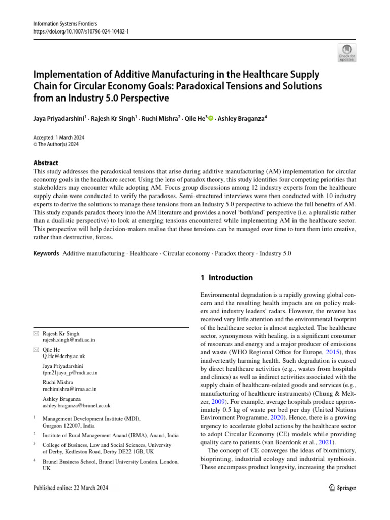 Priyadarshini et al. - 2024 - Implementation of Additive Manufacturing ... Priyadarshini et al. - 2024 - Implementation of Additive Manufacturing ...