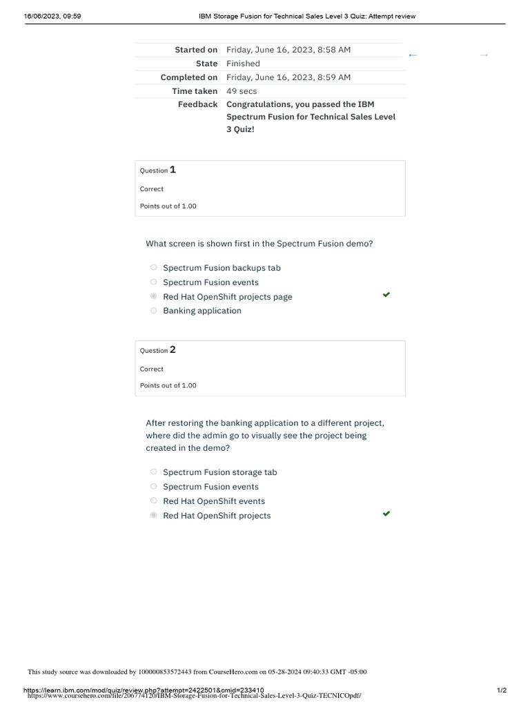 IBM Storage Fusion For Technical Sales Level 3 Quiz TECNICO PDF | PDF | Computing