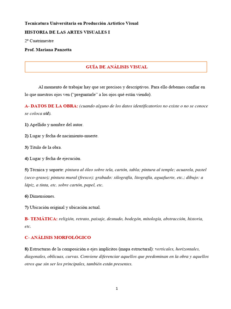 4 - Guía de ANÁLISIS VISUAL | PDF | Pinturas | Composición (artes visuales)