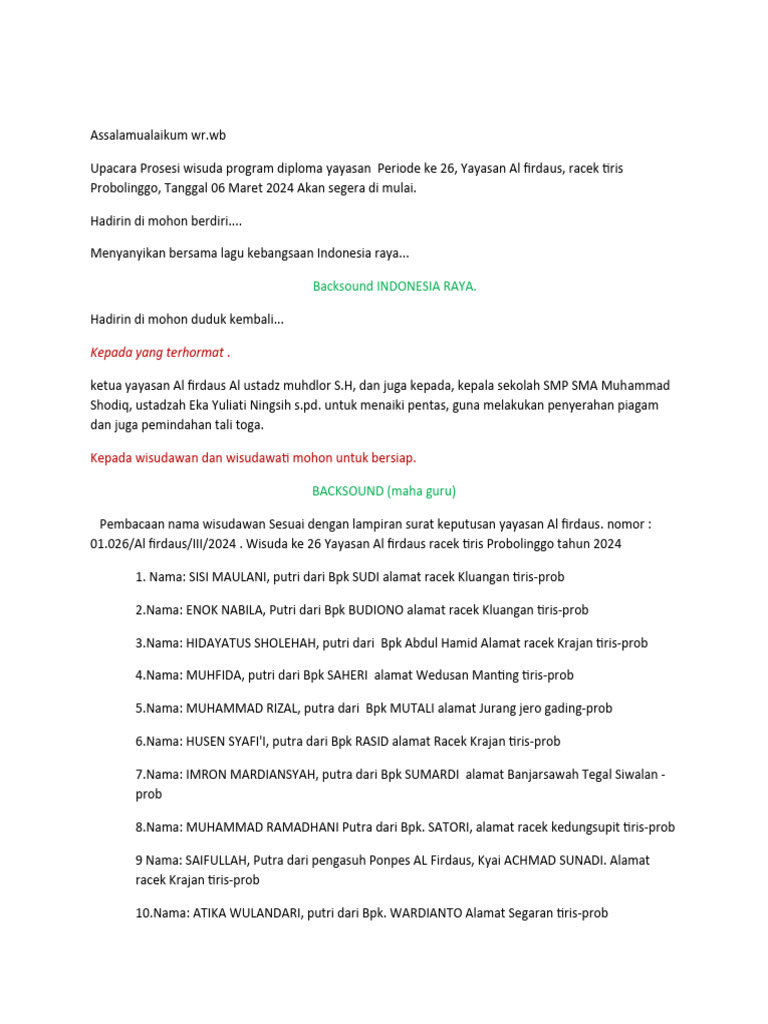 Teks MC Wisuda 2024 | PDF