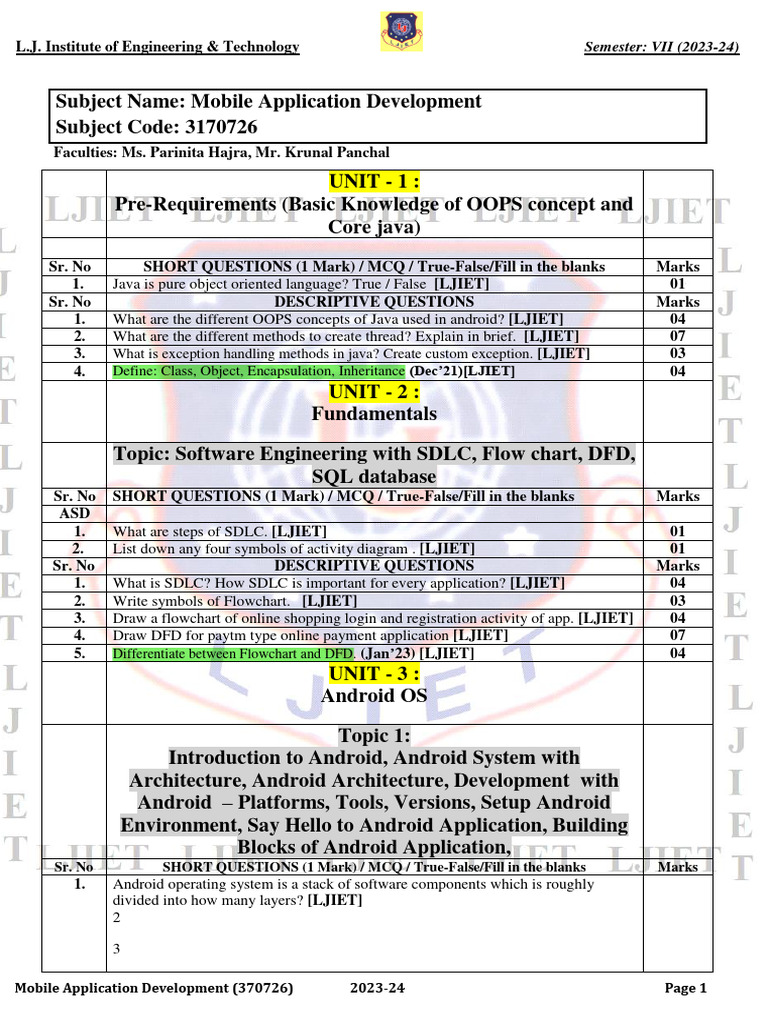 Mad Sem Vii QB 2023 | PDF | Android (Operating System) | Databases