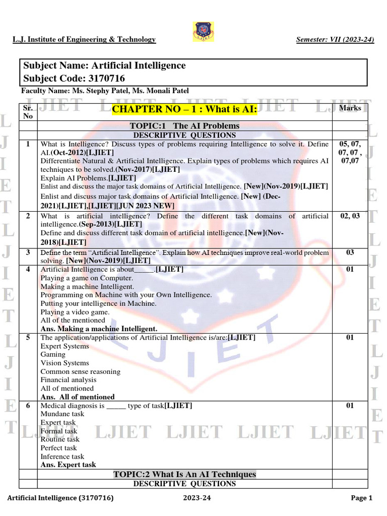 AI QB ODD 2023_updated | PDF | Artificial Intelligence | Intelligence (AI) & Semantics