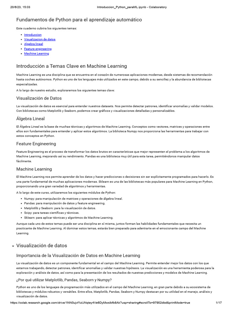 01 Introduccion - Python - paraML - Ipynb - Colaboratory | PDF | Aprendizaje automático | Python ...