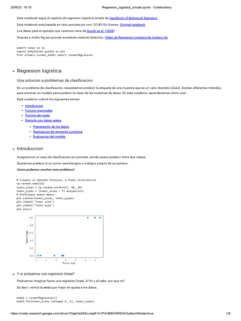 03 Regresion - Logistica - Simple - Ipynb - Colaboratory | PDF | Logaritmo | Matemáticas