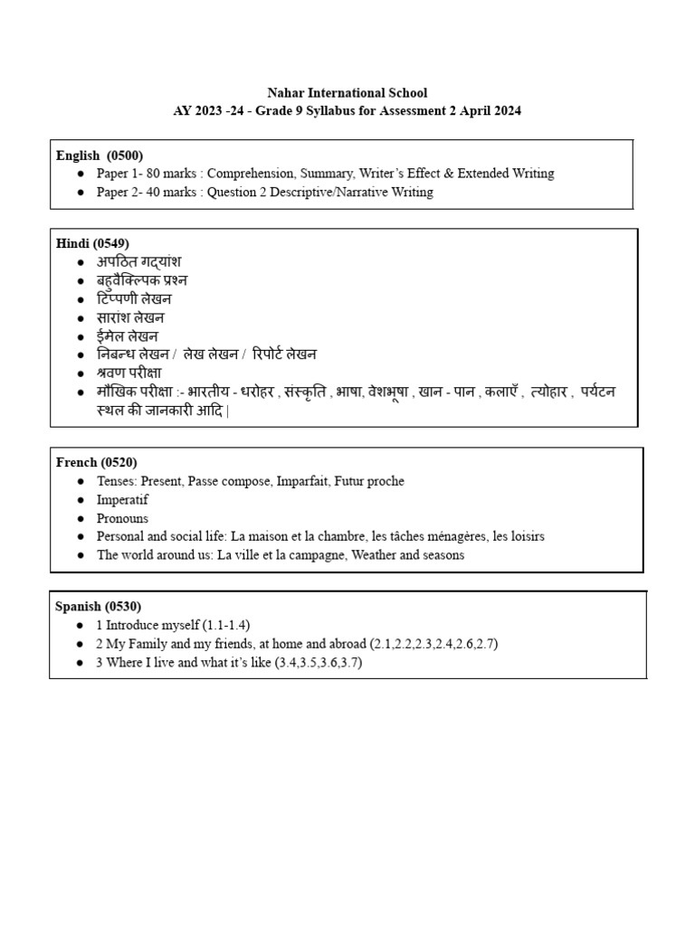 Grade 9 - Syllabus - Assessment 2 - April 2024 | PDF | Chemistry ...