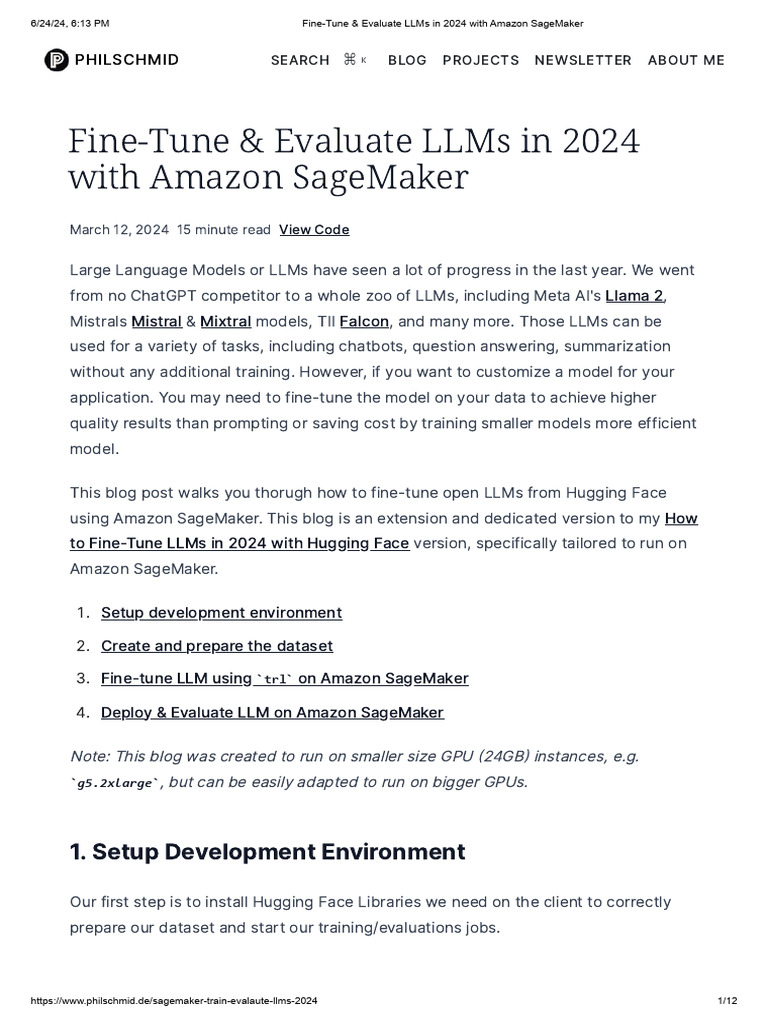 Fine Tune Evaluate Llms In 2024 With Amazon Sagemaker Pdf