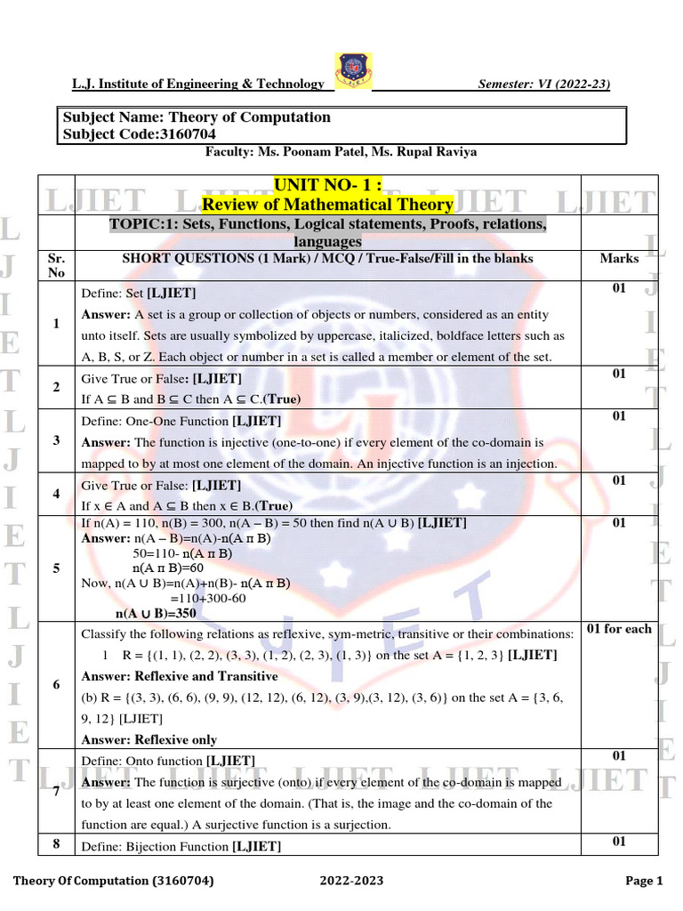 Toc QB Even 2023 | PDF | Function (Mathematics) | Mathematical Logic
