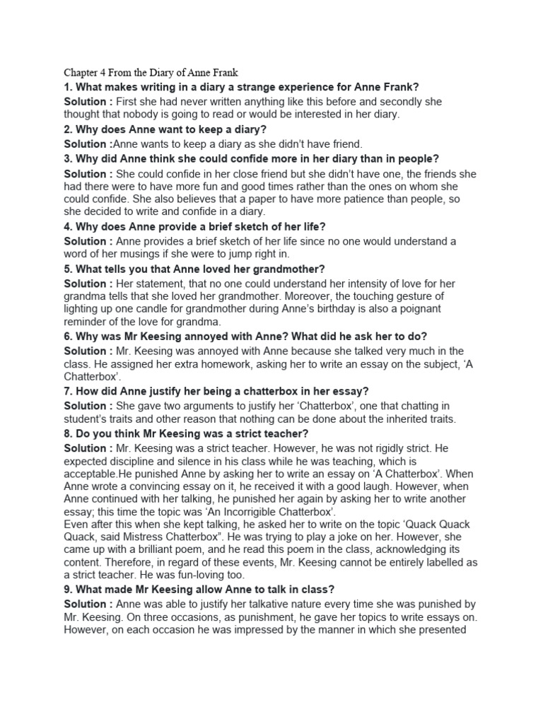 Chapter 4 From The Diary of Anne Frank | PDF | Essays