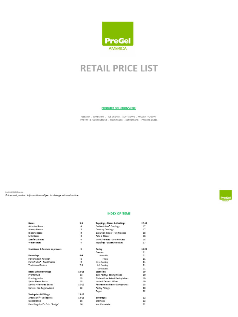 Price List PGA - Retail Consumables-1 | PDF | Ice Cream | Milk