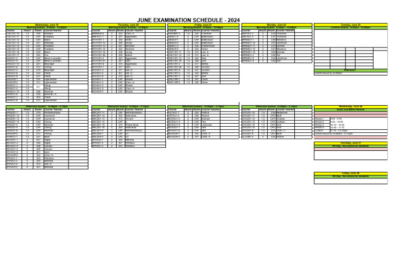 MGCI Semester 2 Exam Schedule 2024 - Students - XLSX - Google Sheets | PDF