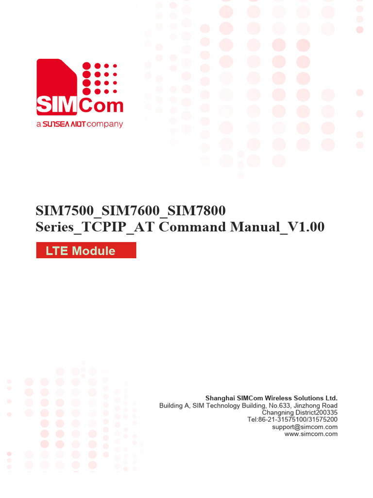 SIM7500 - SIM7600 - SIM7800 Series - TCPIP - AT Command Manual - V1.00 | PDF | Port (Computer ...